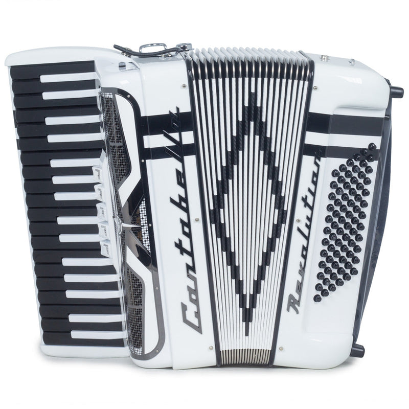 Cantabella Revolution Piano Accordion 5 Switch White with Black Design
