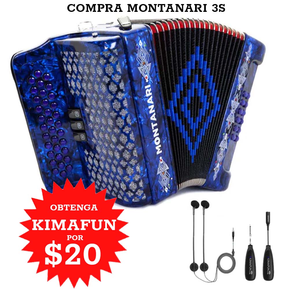 Montanari 3412 3 Switch GCF Accordion and Kimafun Microphone Bundle