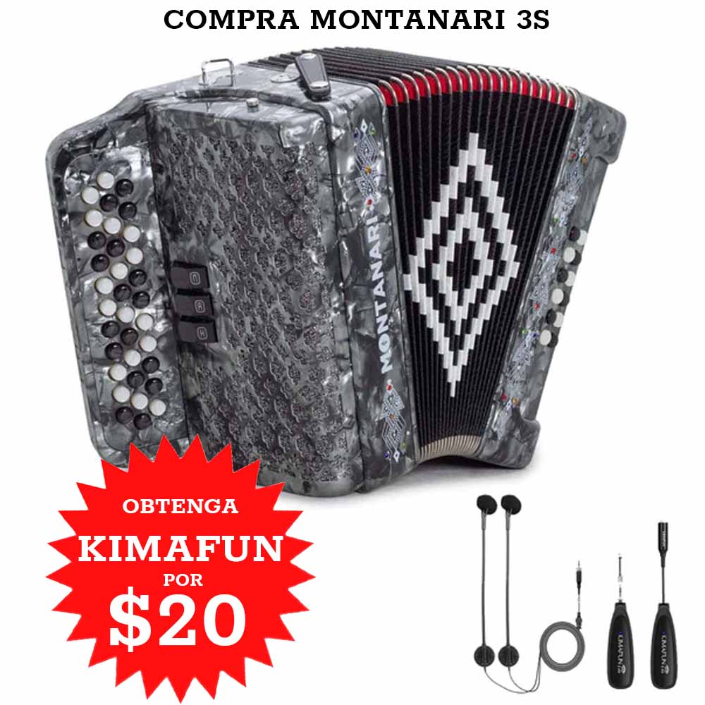 Montanari 3412 3 Switch GCF Accordion and Kimafun Microphone Bundle