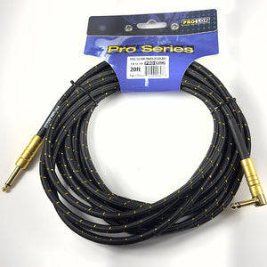 Pro-Lok 20ft Black and Gold Tw Guitar Cable with Right Angle 1/4